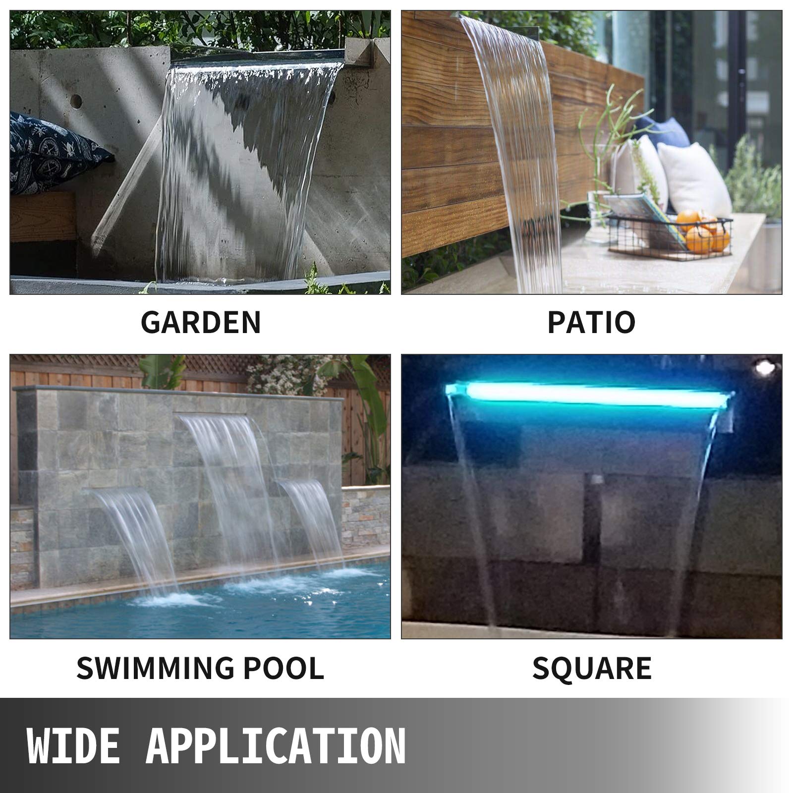 Happybuy Fountain Spillway 23.6x3.2x8.1 Inch, Pool Waterfall Fountain 17 Colors Led, Pool Water Fall Kit with Remote, Pool Spillway Solid Acrylic Pool Waterfall for Garden Pond, Swimming Pool, Square