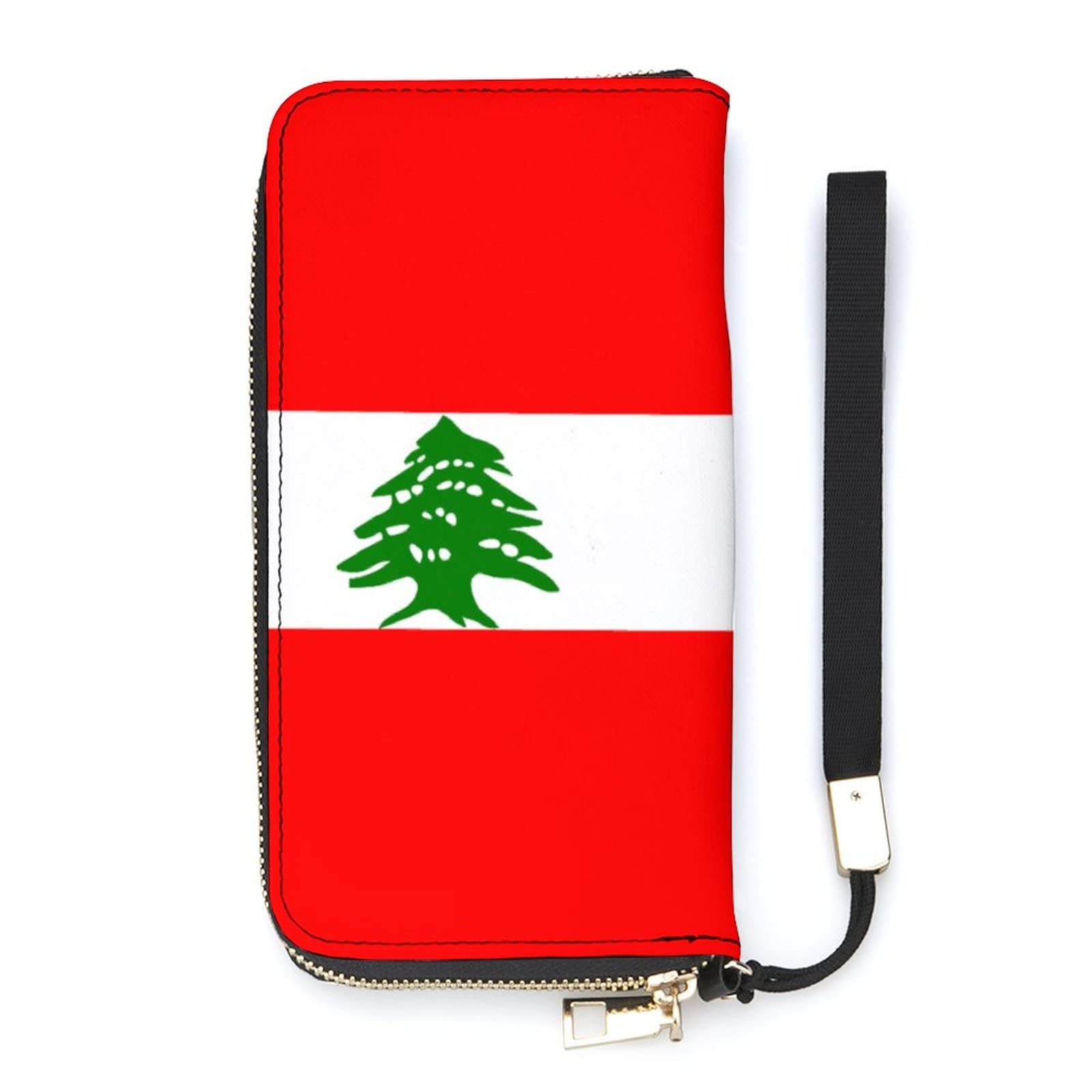 Lebanese Flag Wallet Vertical Clutch Wristlet Strap Long Purse with Pocket Handbag for Travel Work
