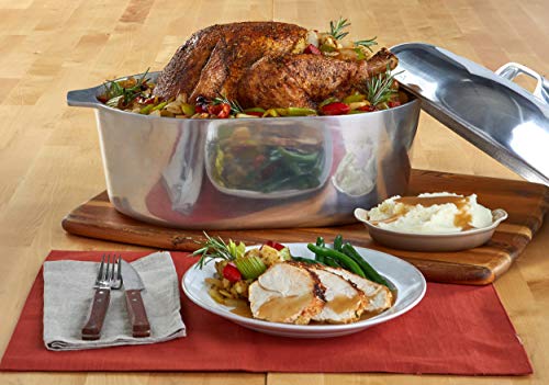 IMUSA USA Heavy Duty Cajun Oval Cast Aluminum Roaster 18", Silver