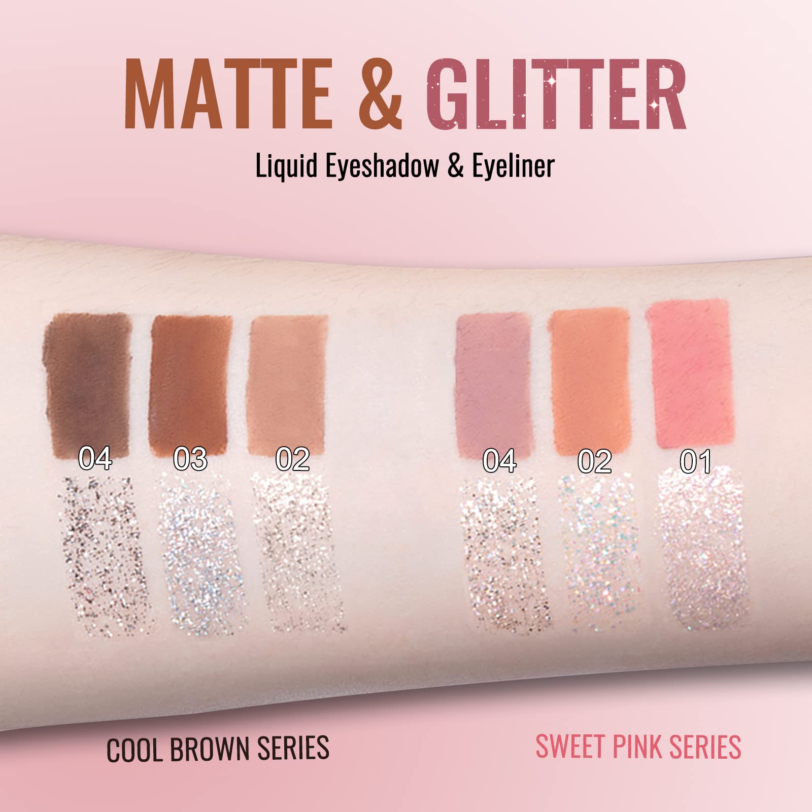Erinde [6PCS Liquid Glitter Matte Eyeshadow, Liquid Glitter Eyeliner and Matte Cream Eyeshadow 2 in 1, Quick Drying, Easy to Apply, Long Lasting Korean Shimmer Matte Eyeshadow Christmas Eye Makeup