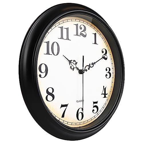 Yoiolclc Wall Clock Silent Non-Ticking Retro Wall Clocks Classic Battery Operated for Kitchen, Bedroom, Classroom Decor (12 Inch, Black)
