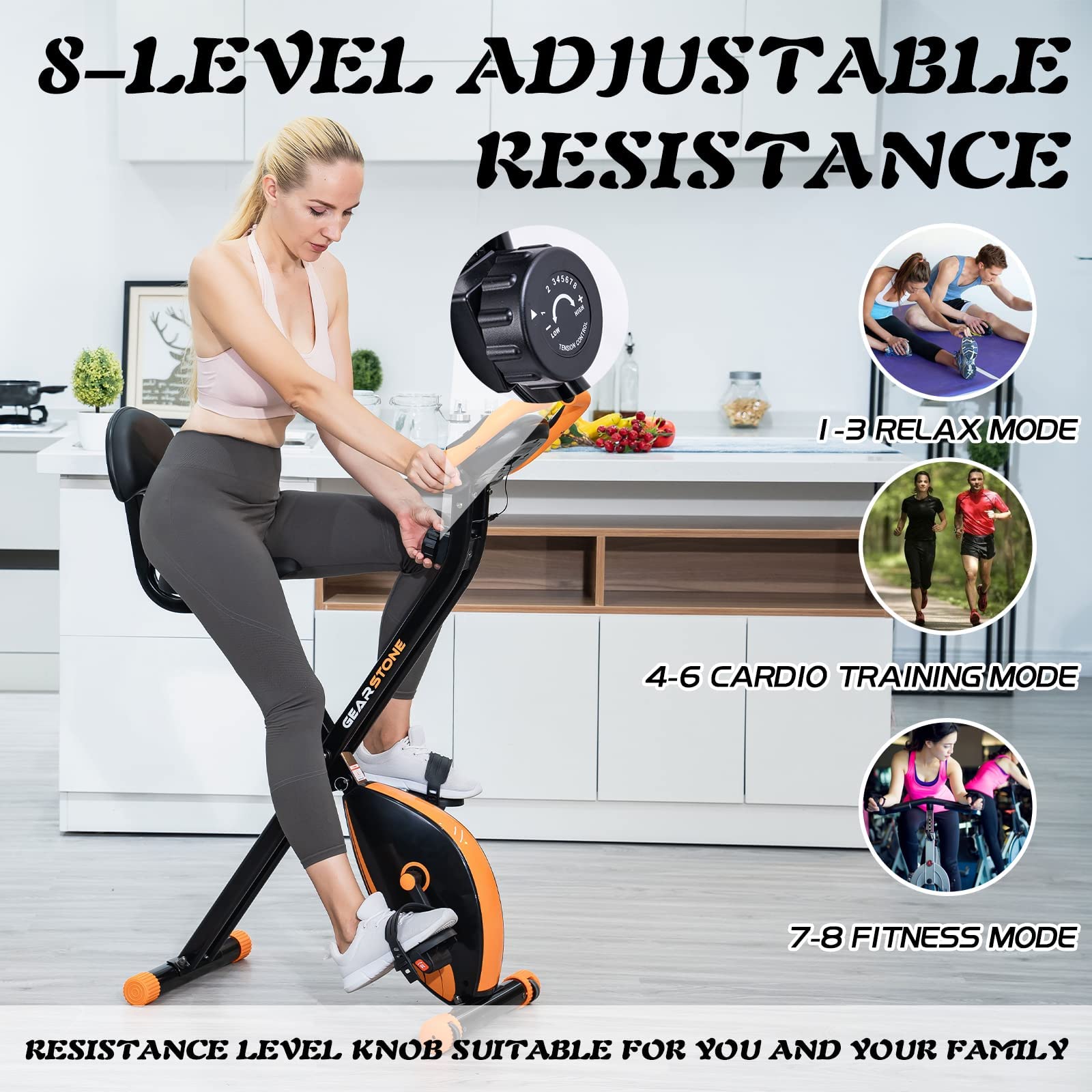 GEARSTONE Fitness Bike, Exercise Bike, Foldable Indoor Trainer for Home Cardio Training, Magnetic Resistance Bikes, Pulse Sensor, 100 kg Max Weight (D8) (D2)