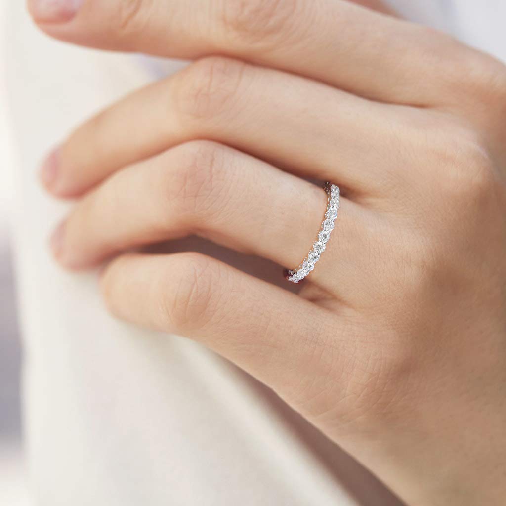 FRIENDLY DIAMONDS 1 Carat | 10K White Gold | IGI Certified Lab Grown Diamond Eternity Ring | Brilliant-Cut Round Shape Diamond | HI-SI1-SI2 Quality