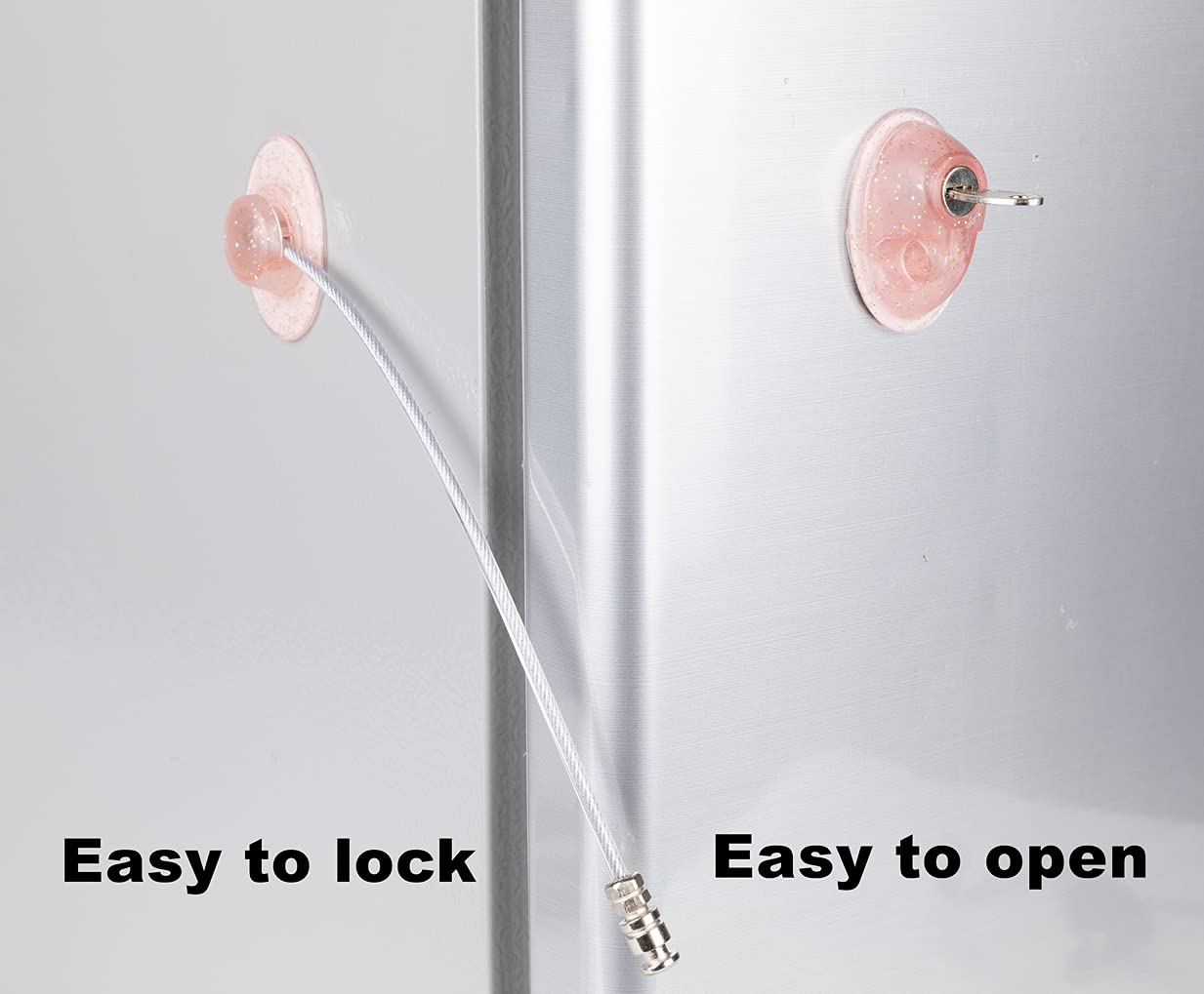 FIGEPO Refrigerator Lock Combination Transparency Fridge Lock Freezer Child Safety Lock Door Lock with Strong Adhesive 2 Pack Pink