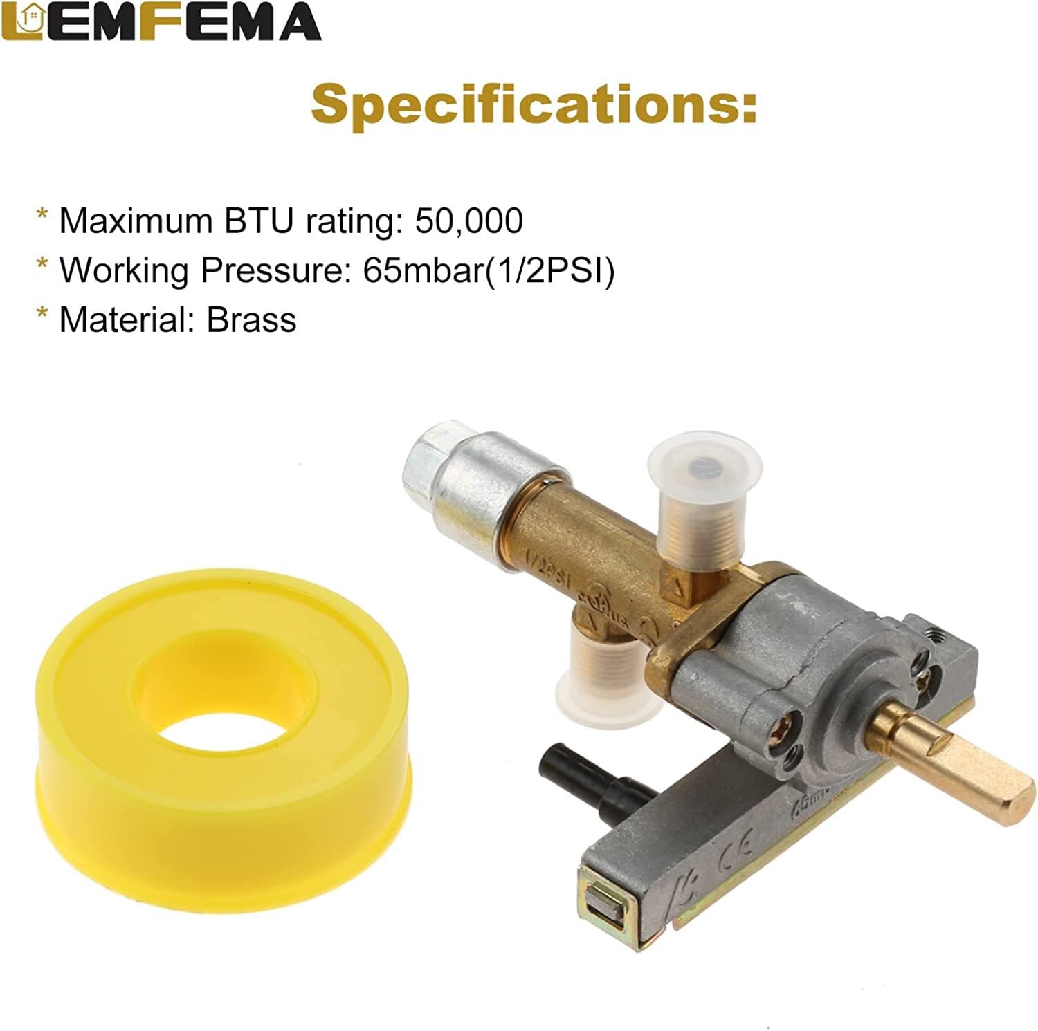 Lemfema Gas Safety Control Valve with Piezo Push Ignition Device Replacement for Garden Sun Propane Powered Patio Heater Repair Replaces Parts(7/16"-24 UNEF Inlet & Outlet)