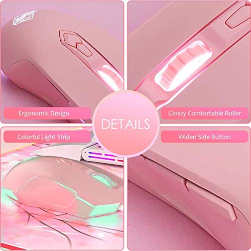 FELICON Pink Wired Mechanical Keyboard and Mouse Combo with Linear Blue Switches, Full Anti-ghosting Gaming Keyboard, Lightweight Gaming Mouse, Mouse Pad for Office and Gamer Pc Mac Laptop