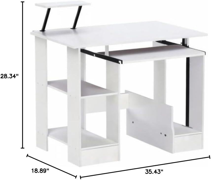 Harapu Strong Bearing Computer Desk, Home Office Storage Shelves Study Workstation Laptop Table, L90 x W48 x H73 cm, Warm White