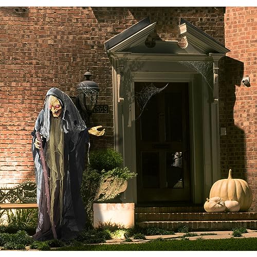 Haunted Hill Farm Life-Size Scary Poseable Talking Witch with Touch Activated Lights and Sound, Battery-Operated Indoor/Covered Outdoor Halloween Decoration