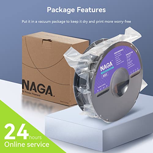 NAGA ABS 3D Printer Filament 1.75mm, High Toughness & High Hardness ABS Filament, 1kg Spool(2.2lbs), Dimensional Accuracy +/- 0.03 mm (Black)