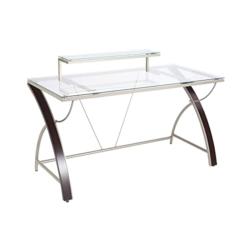 RealspaceĀ® Axley 55" W Glass Computer Desk, Cherry/Silver