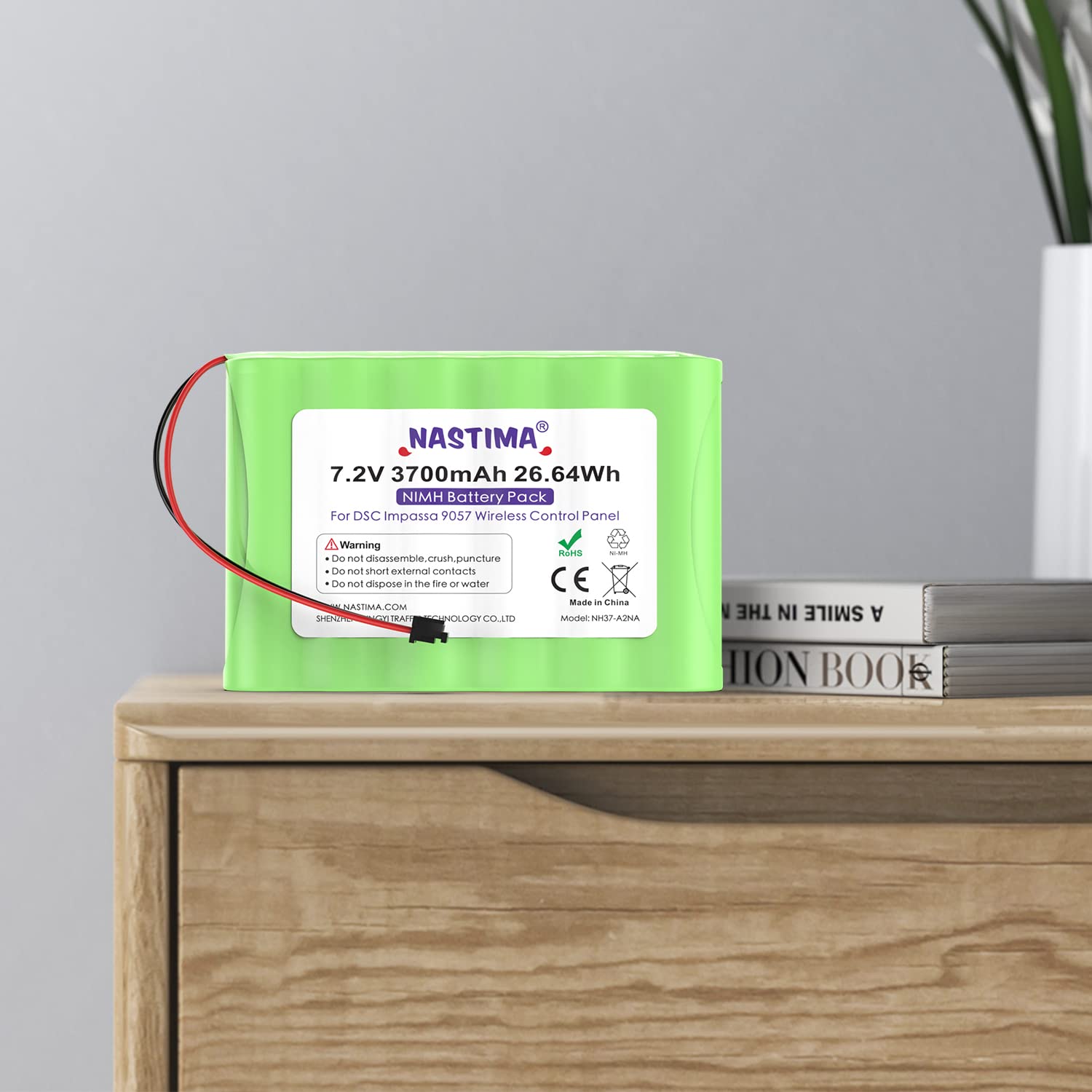 NASTIMA 7.2V 3700mAh Replacement Battery for DSC IMPASSAS 9057, 6PH-H-4/3A3600-S-D22, 7.2V Rechargeable Ni-MH Battery Pack for ADT Control Panel