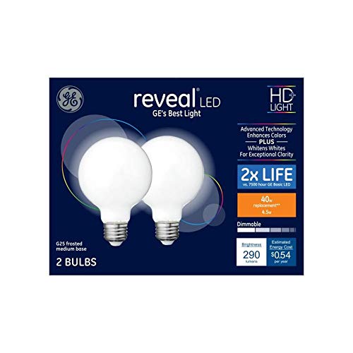 GE Reveal 2-Pack 40 W Equivalent Dimmable Color-Enhancing G25 LED Light Fixture Light Bulbs 42686