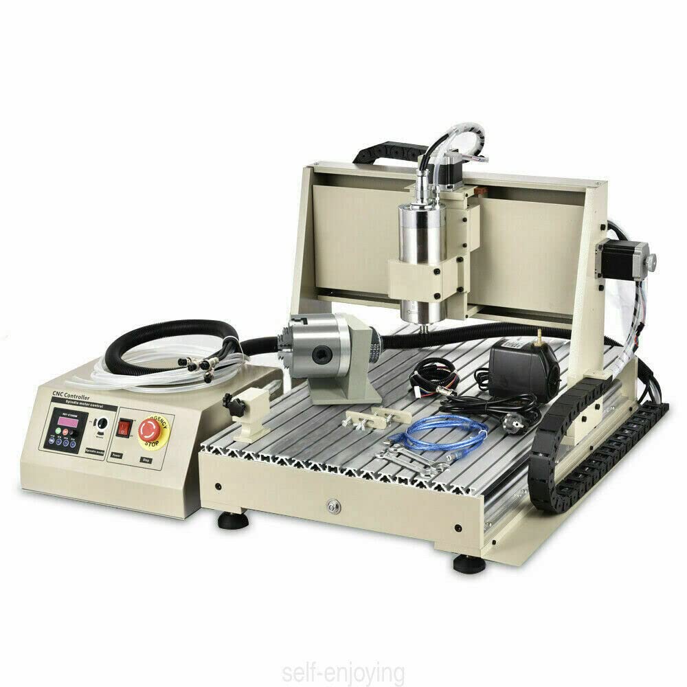 LENJKYYO 4Axis CNC 6040 Router Engraving Machine, USB Engraver 1.5KW VFD Drilling Milling Machine for Wood Working and Advertising Signs Bronze Plate Circuit Boards w/Remote Controller