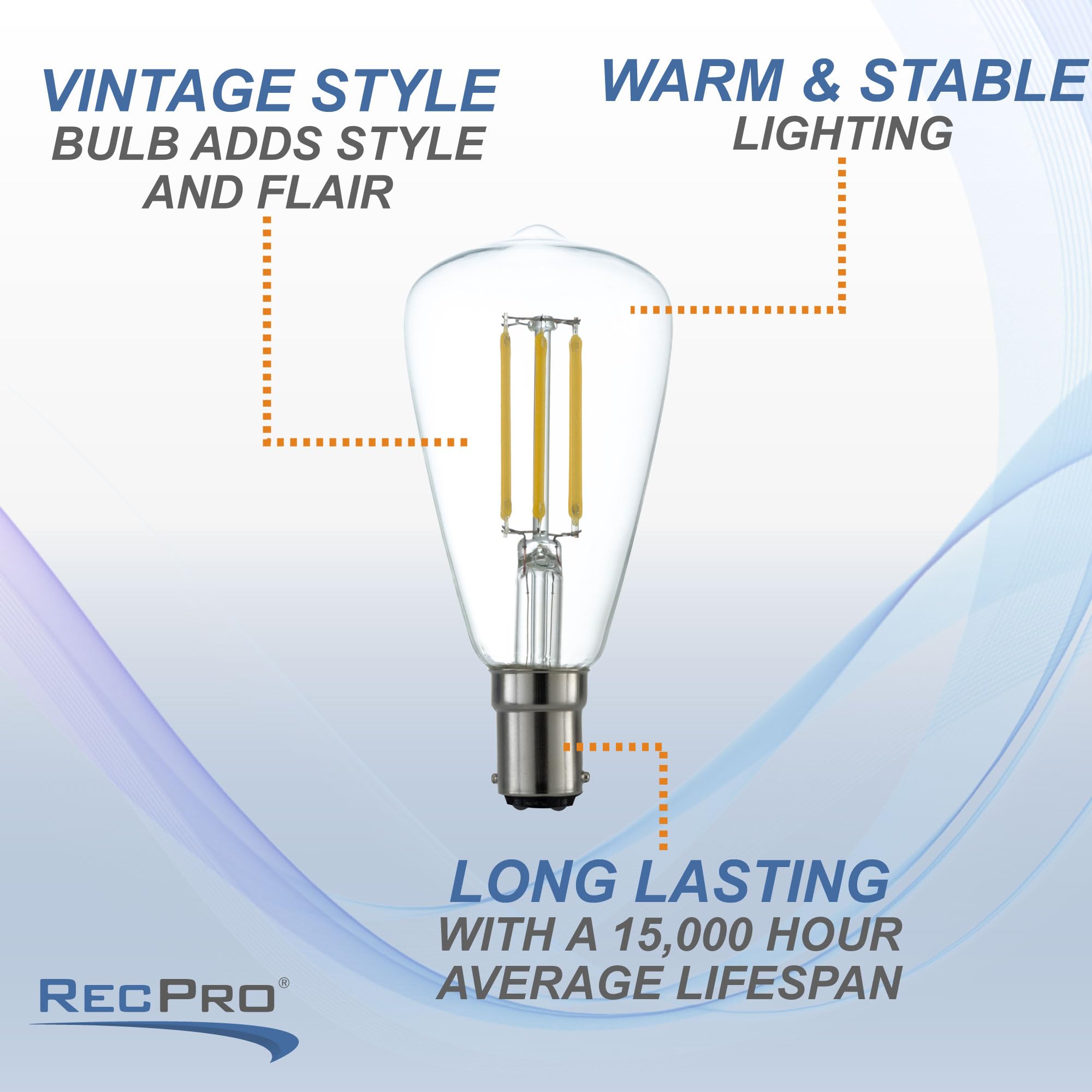 RecPro RV LED Replacement Edison Light Bulb | Dimmable Vintage Style | Warm 2700K | 2.7W | 600 Lm | 12V