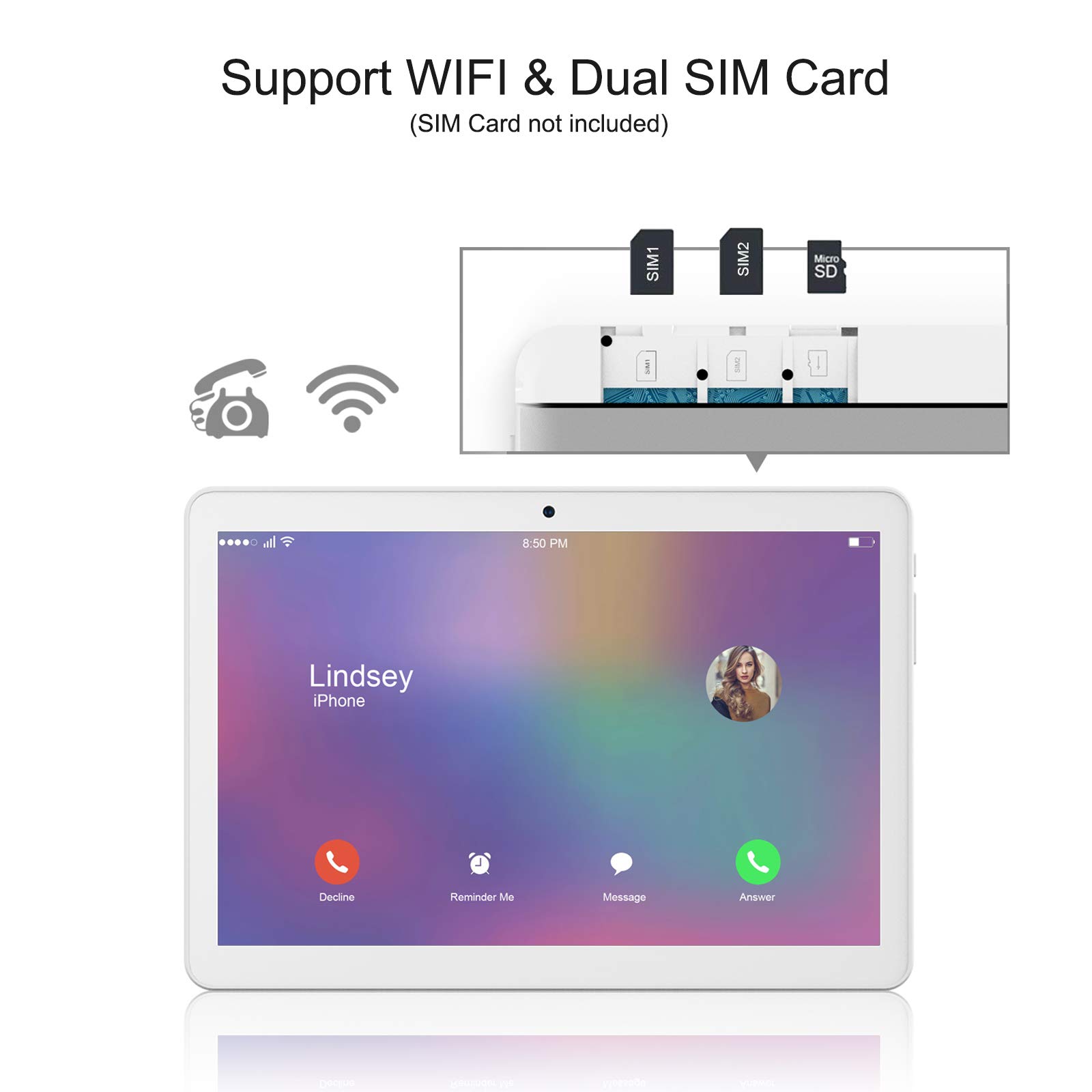 FLYINGTECH Android Tablet 10 Inch, 3G Phone Tablets with 32GB Storage, Dual SIM Card Slots, Quad-Core Processor, HD Touchscreen, WiFi, Bluetooth, GPS - Silver