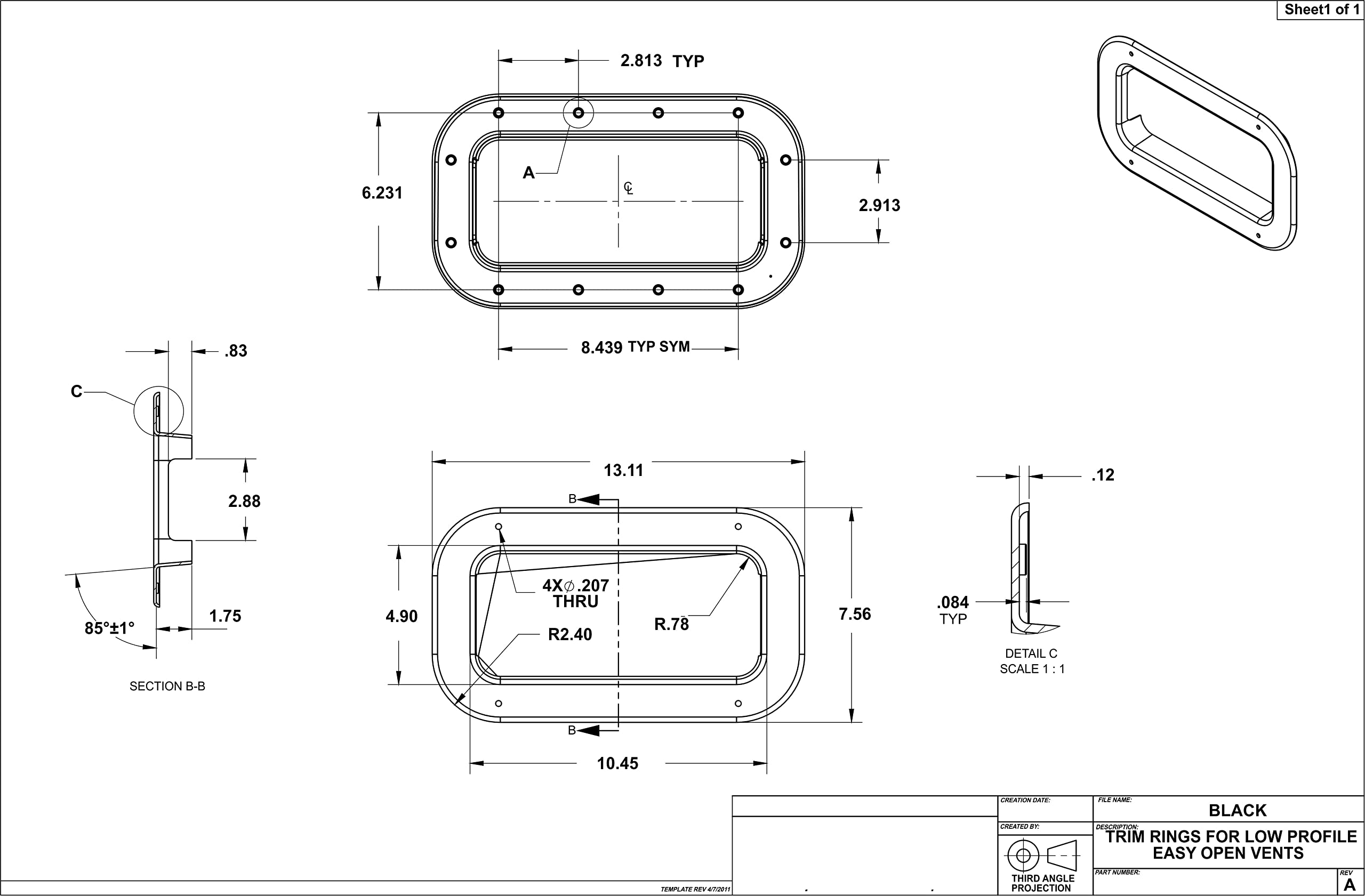 Horse Trailer Roof Vent Aluminum Low Profile Popup Air Flow Camper, RV, Trim Ring & Gasket