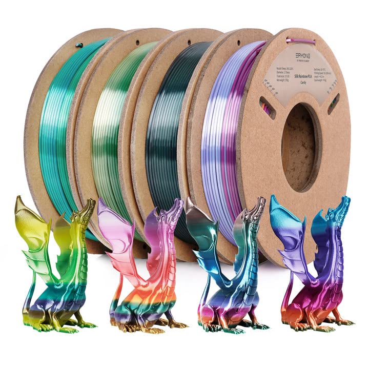 ERYONE Silk Rainbow Filament PLA 1.75mm for 3D Printer +/- 0.03mm, 0.25kg*4 Spools, Metal Silk Rainbow, Forest Rainow, Universe Rainbow, Candy Rainbow