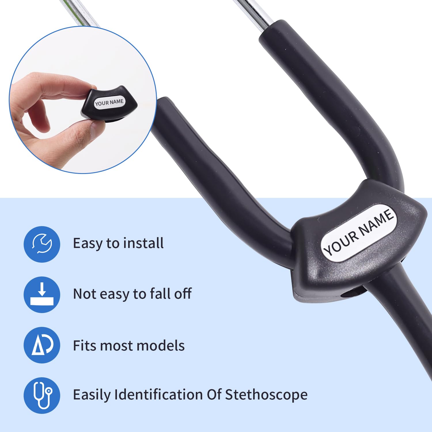 Stethoscope Name Tag Replacement Parts Identification Tag Name Tag,Adult Pediatric Compatible with Littman Cardiology Repair Stethoscope Accessories 40007,Black