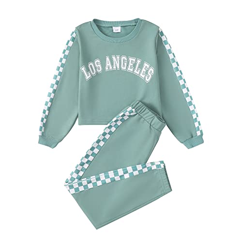 YOURUIKEY Girl Clothes Top Pants Sets Cotton little Girl Outfits Green Sweatsuits Kid Girl's Clothing Set for Size 7-8 Years Old Girls