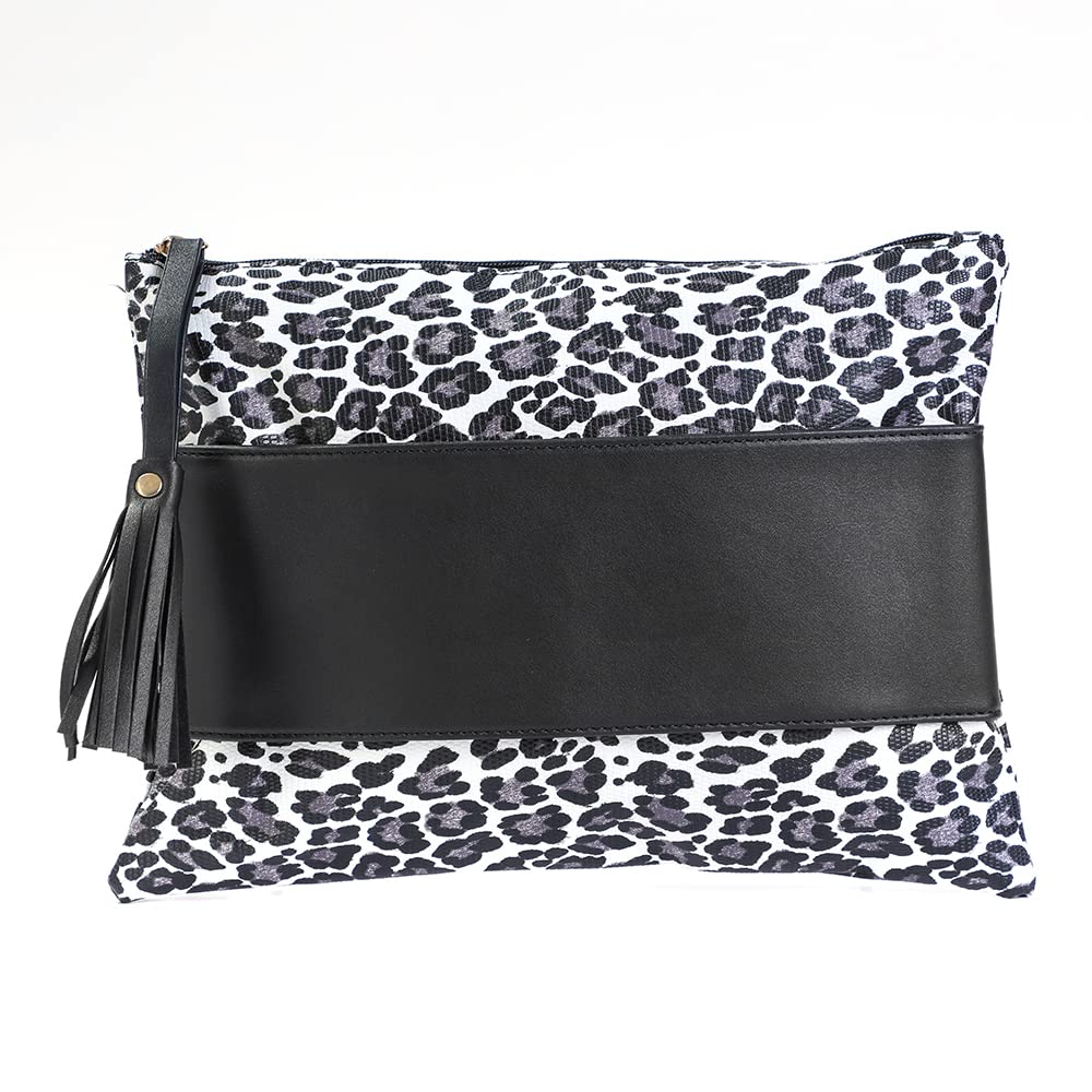 FASHLANLIKA Clutch Purses for Women Wristlet Purse Leopard Print Handbag Clutch Wristlet Bag (Black)