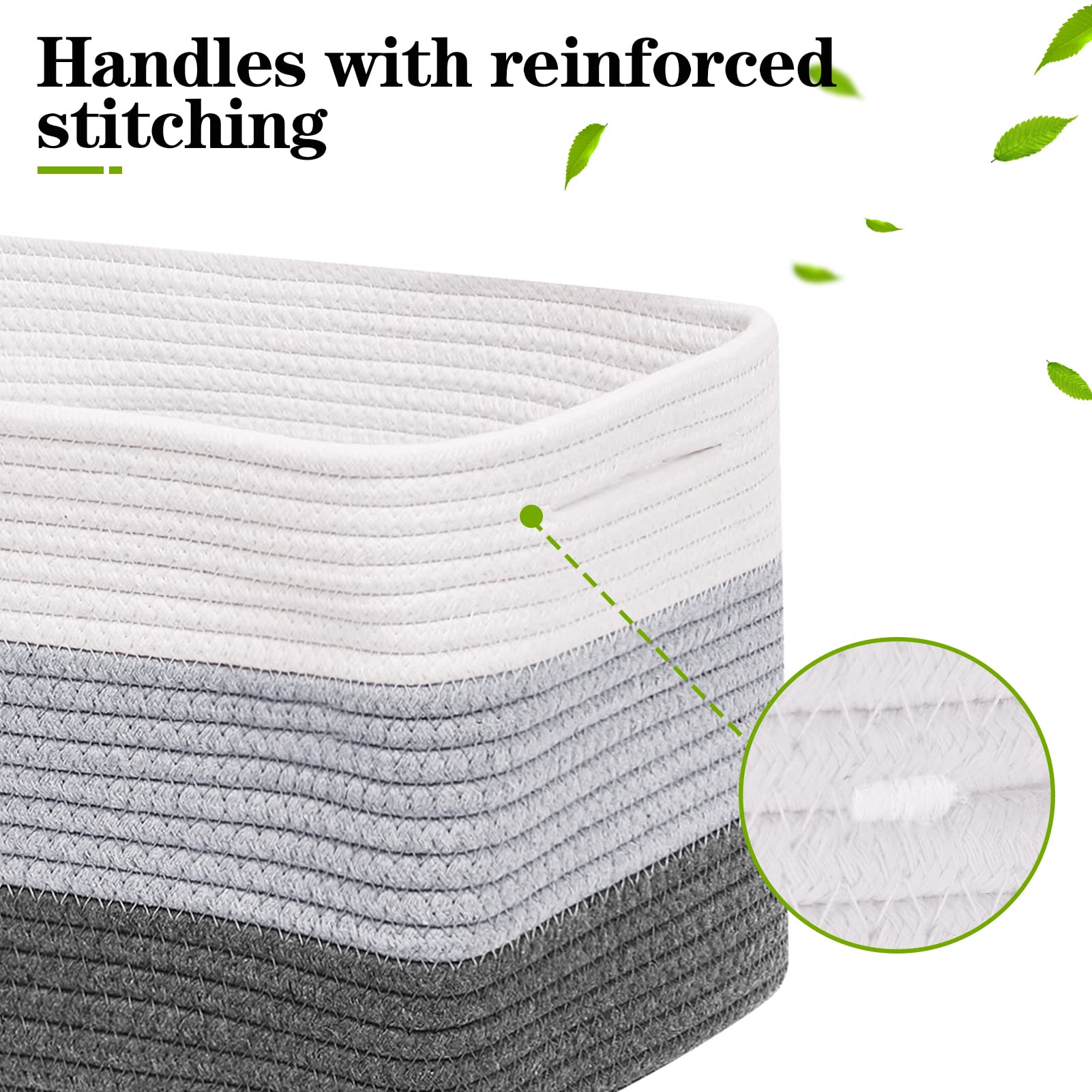 Fuyamp 3 Pack Rope Baskets Storage Cube, Woven Cotton Baskets for Shelves 15.3" x 9.8" x 9.4" Baby Nursery Cube Bin with Handles, Laundry Blanket Basket, Toy Storage for Laundry Room,Bedroom
