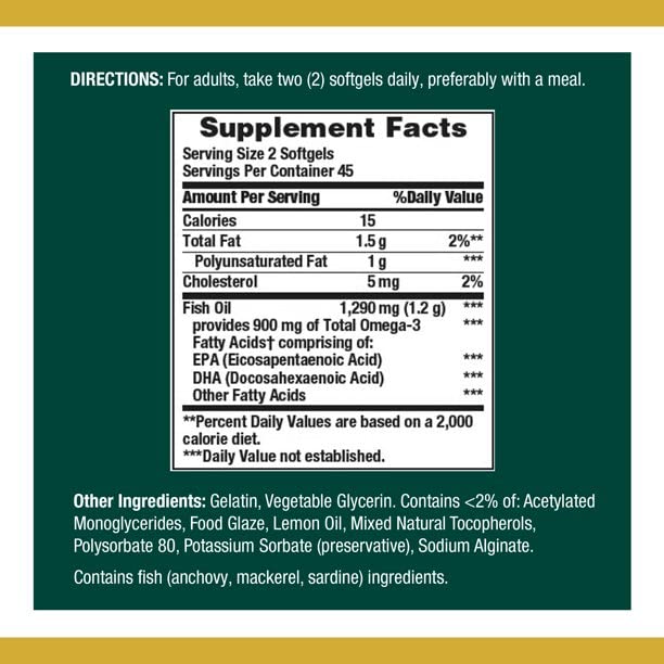 Fish Oil 1290 mg, Mini Odorless Softgels, 2 Bottles (90 Count)