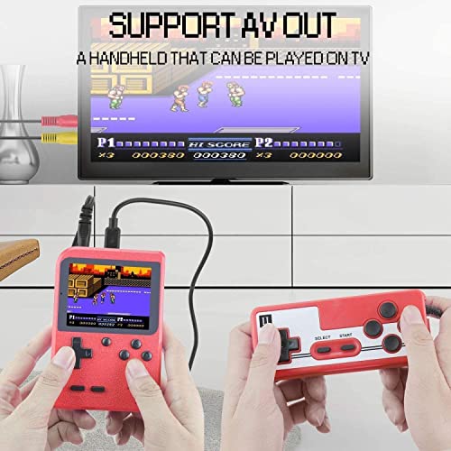 Hand-held game console, retro portable mini game console with 500 classic FC games, TV connection support, two player for kids and adults, 800mAh rechargeable (red), multilingual switch.
