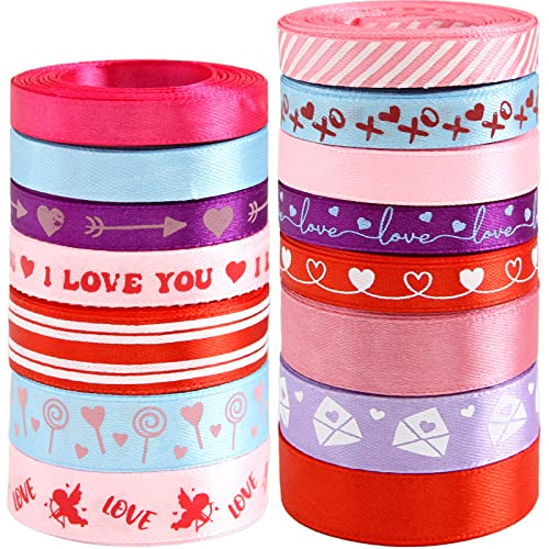 Valentine Heart Ribbons for Gifts Wrapping 15 Rolls Love Heart Ribbons for Craft Valentines DIY Craft Decoration Party Favors Supplies