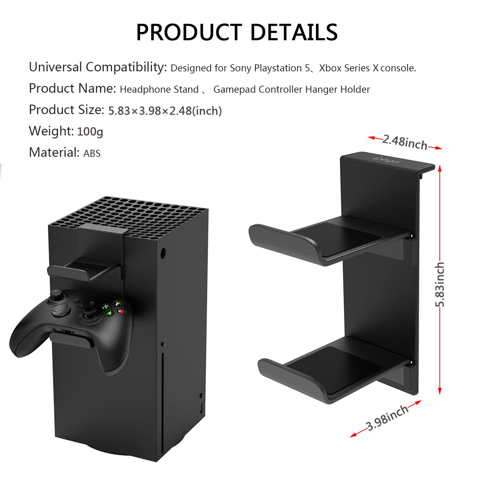 Headphone Hook Holder Stand & Gamepad Controller Stand for PS5, Xbox Series X, Screwless Portable Storage Rack Accessories - Black