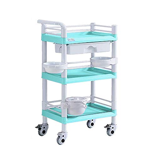 OMOONS Storage Hand Trucks,Kitchen Movable Trolleys, Portable with Drawers Dirt Bucketbeauty Salon Rolling Trolley on Wheel,220-330Lbs Load Capacity/Green/54 * 37 * 98Cm