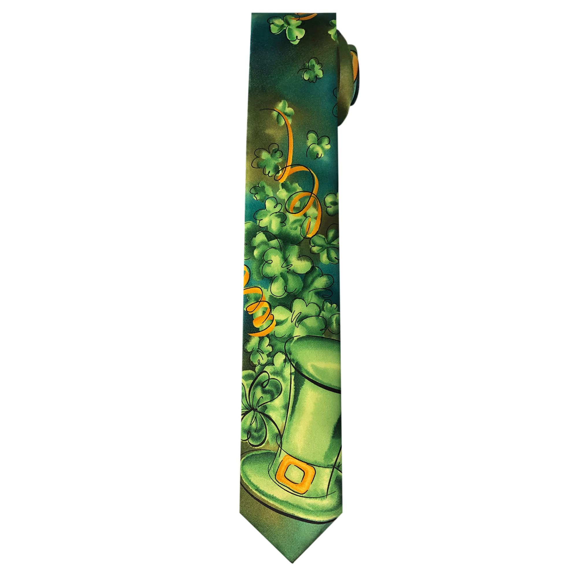 Jerry Garcia Men's St. Patrick's Day Green Shamrocks Irish Cap Leprechaun Hat Malachite Valley Artwork Regular Neck Tie, Regular - 58 inch