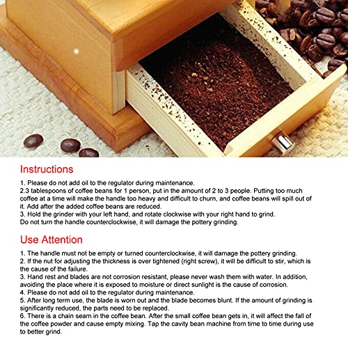 MOUMOUTEN Manual Coffee Grinder, Portable Adjustable Hand Pull Out Coffee Bean Bean Grinder Burr Mill, Retro Style Wooden Desk Decoration