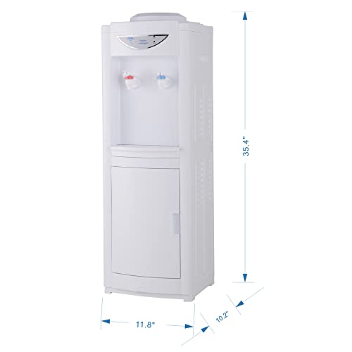 Hot & Cold Water Dispenser,Water Cooler Dispenser 5 Gallon Top-Loading Water Coolers with Child Safety Lock Removable Drip Tray & Storage Cabinet for Home Office (White)