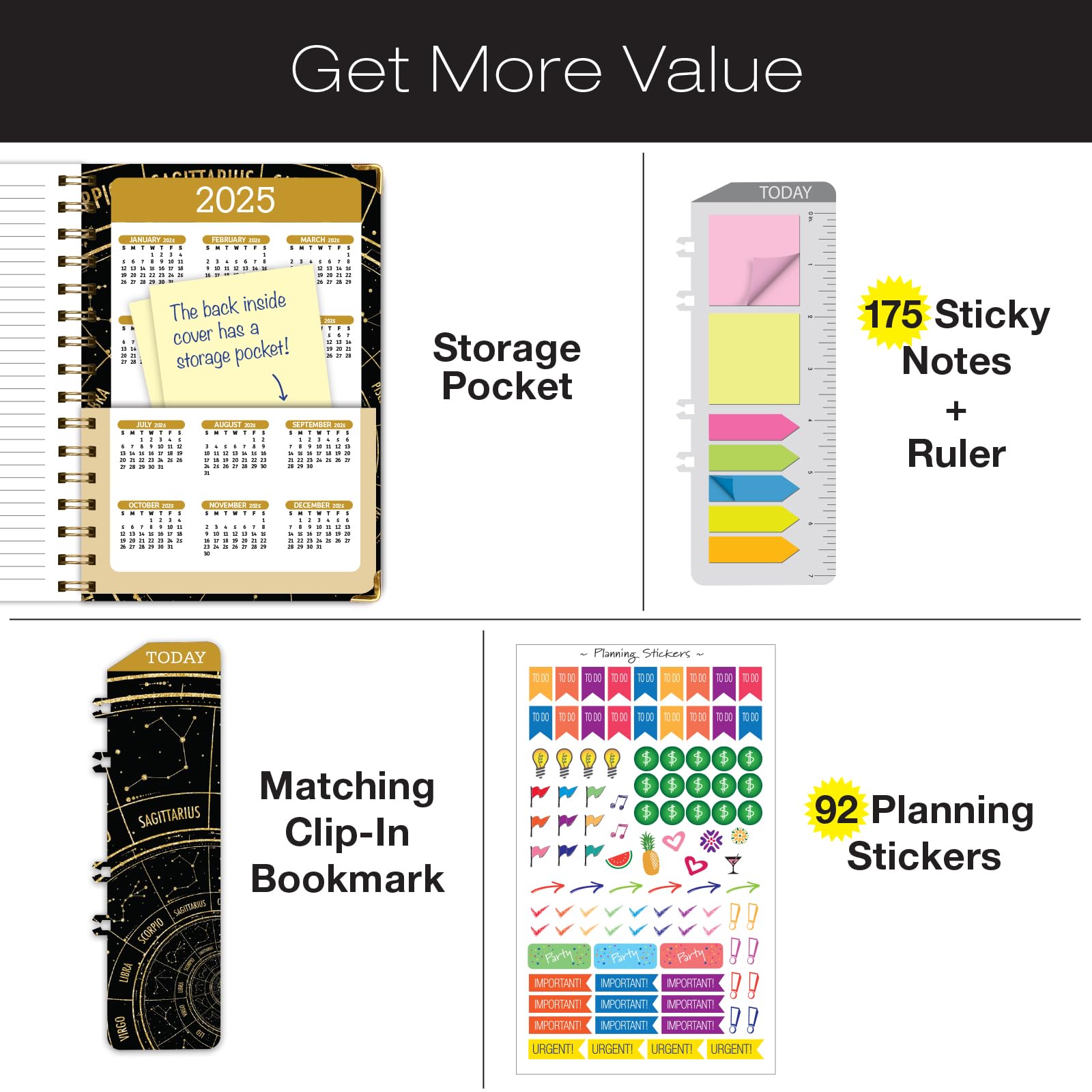 HARDCOVER 2024 Planner: (November 2023 Through December 2024) 5.5"x8" Daily Weekly Monthly Planner Yearly Agenda. Bookmark, Pocket Folder and Sticky Note Set (Zodiac)