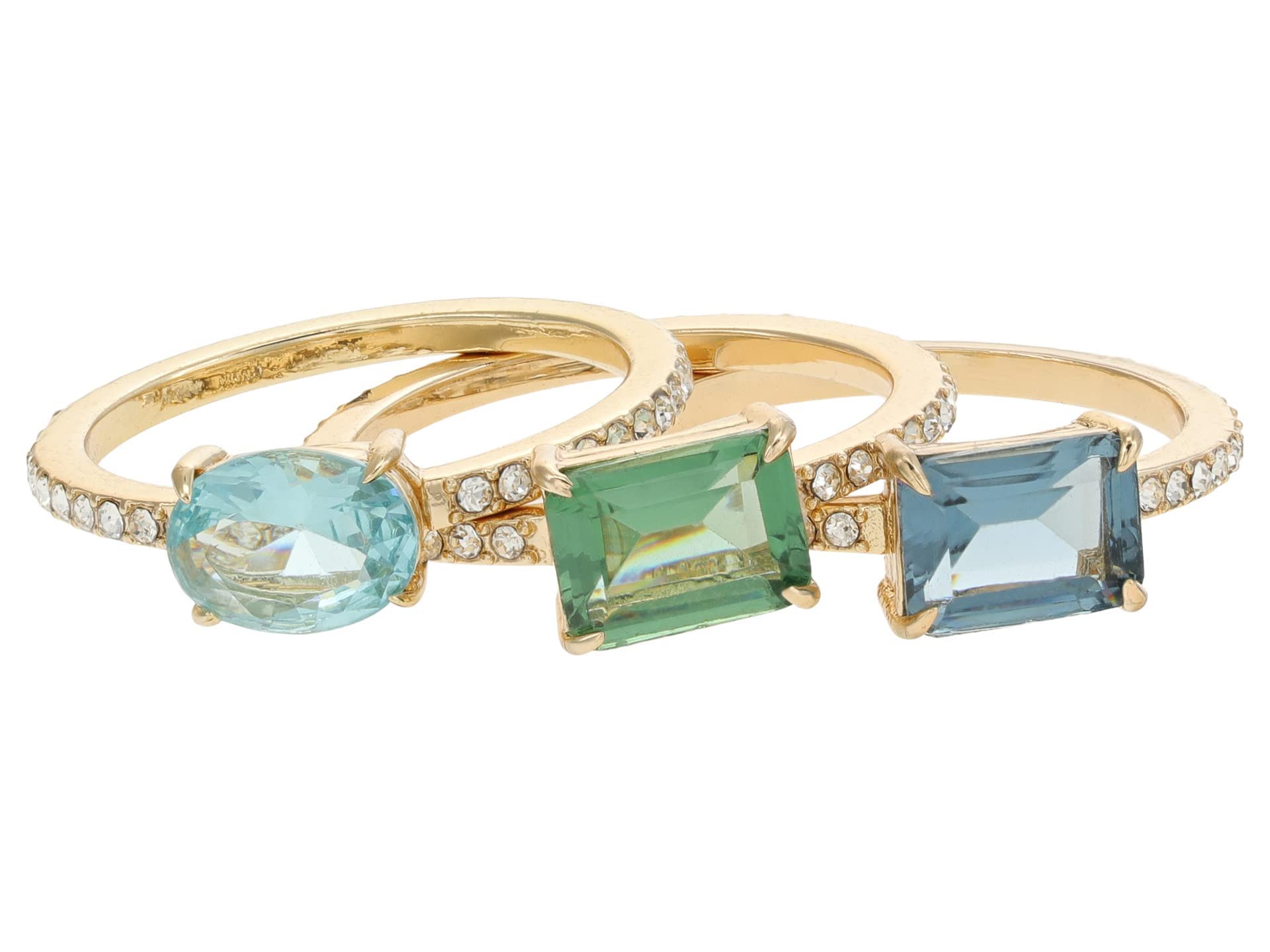 Lauren Ralph Lauren 7 Stone Ring Set of 3 Gold/Blue/Crystal One Size