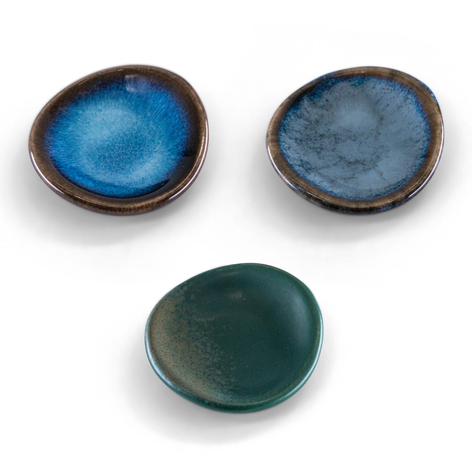 Louyebh Small Ceramic Spoon Rest 3PCS for Coffee Tea Spoon Kitchen Counter Dining Table Decor, Stable Glaze Sauce Tray Porcelain Utensil Spoon Holder for Stove Top Coffee Bar Easy Clean (Orbicular-2)