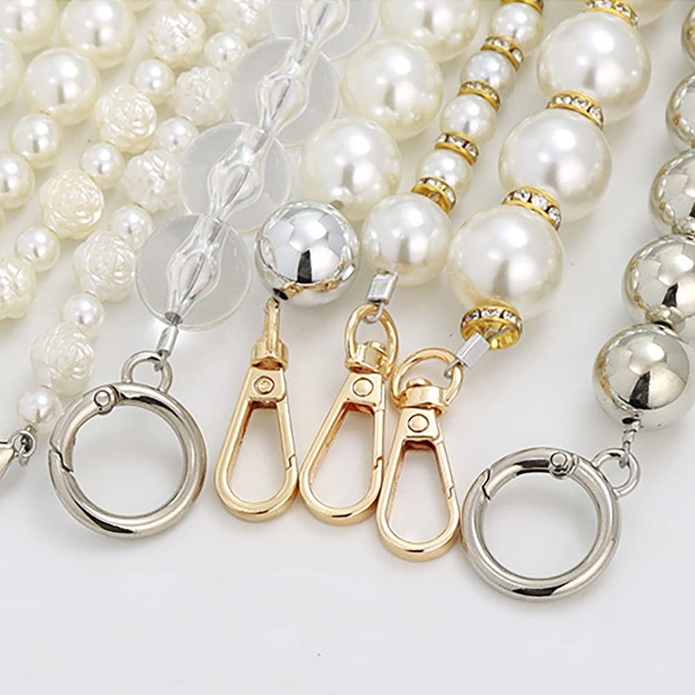 Handbag Chain Accessories with Metal Buckles, Bag Charm Chain for Women Purses Supplies,Pearl Beads Chain for Shoulder Bag (Silver Beads)