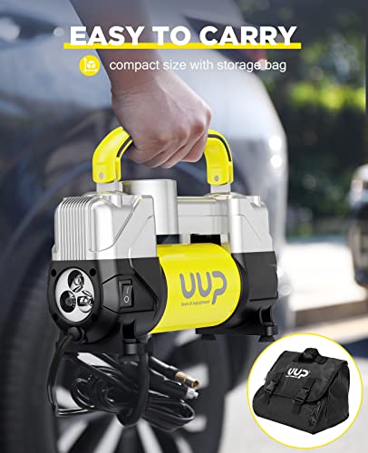 UUP Tire Inflator Air Compressor, 150PSI 12V DC Double Cylinders Heavy Duty Portable Air Pump w/Emergency LED Light for Truck, SUV, Car, RV