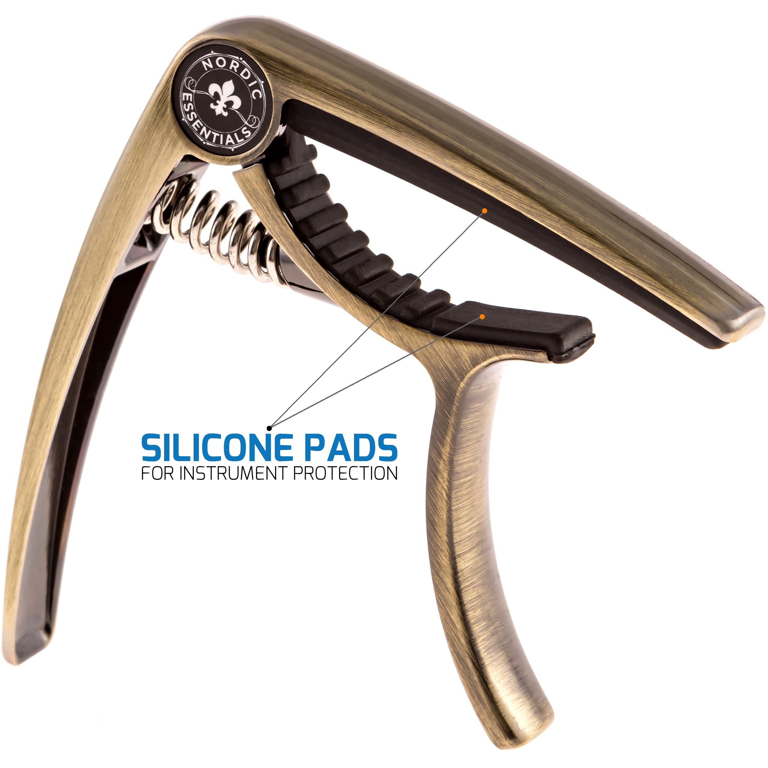 Guitar Capo Deluxe for Guitars, Ukulele, Banjo, Mandolin, Bass -Made of Premium Quality Zinc Alloy for 6 & 12 String Instruments- Luxury Accessories Nordic Essentials&trade (Bronze)