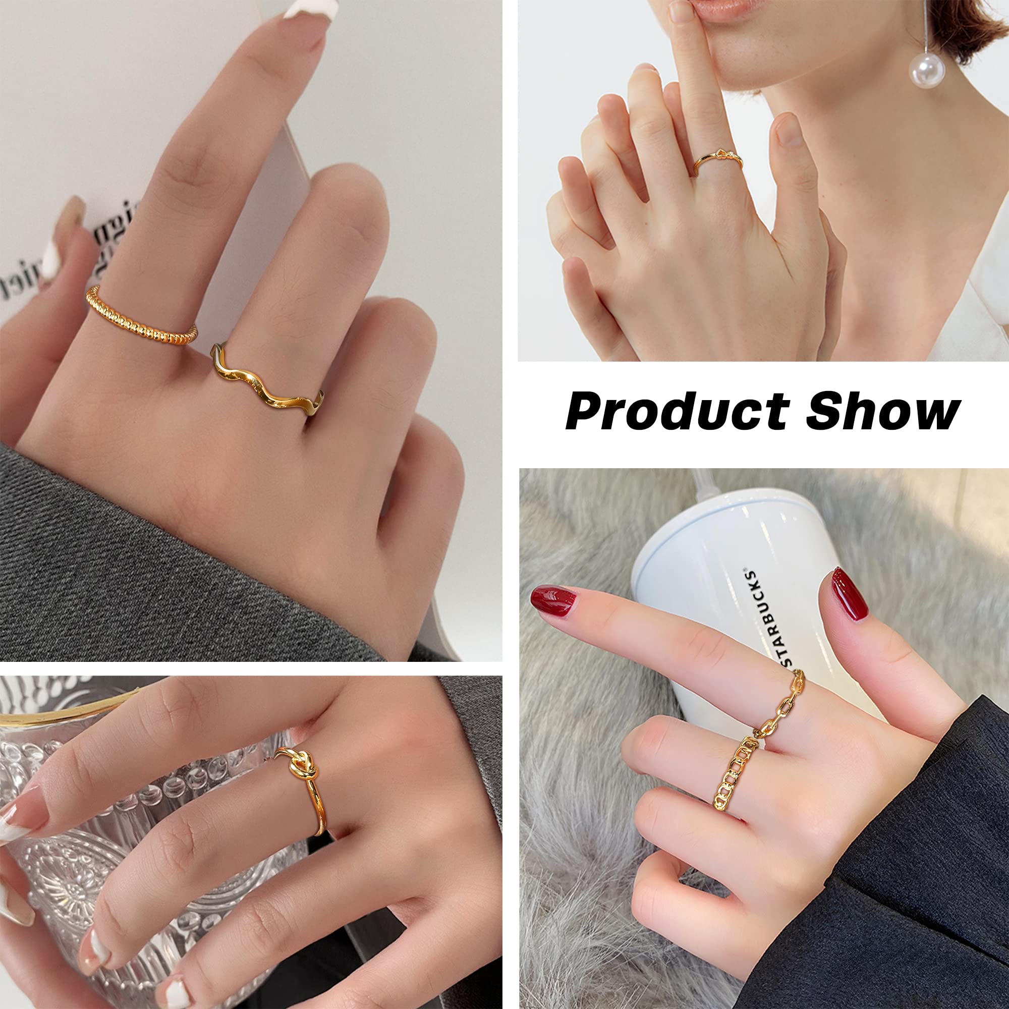JeryWe 12Pcs 14K Gold Ring Sets for Women Copper Knuckle Stacking Midi Rings Thin Gold Rings Plain Statement Band Ring Eternity Wedding Rings Comfortable fit Size 5-9