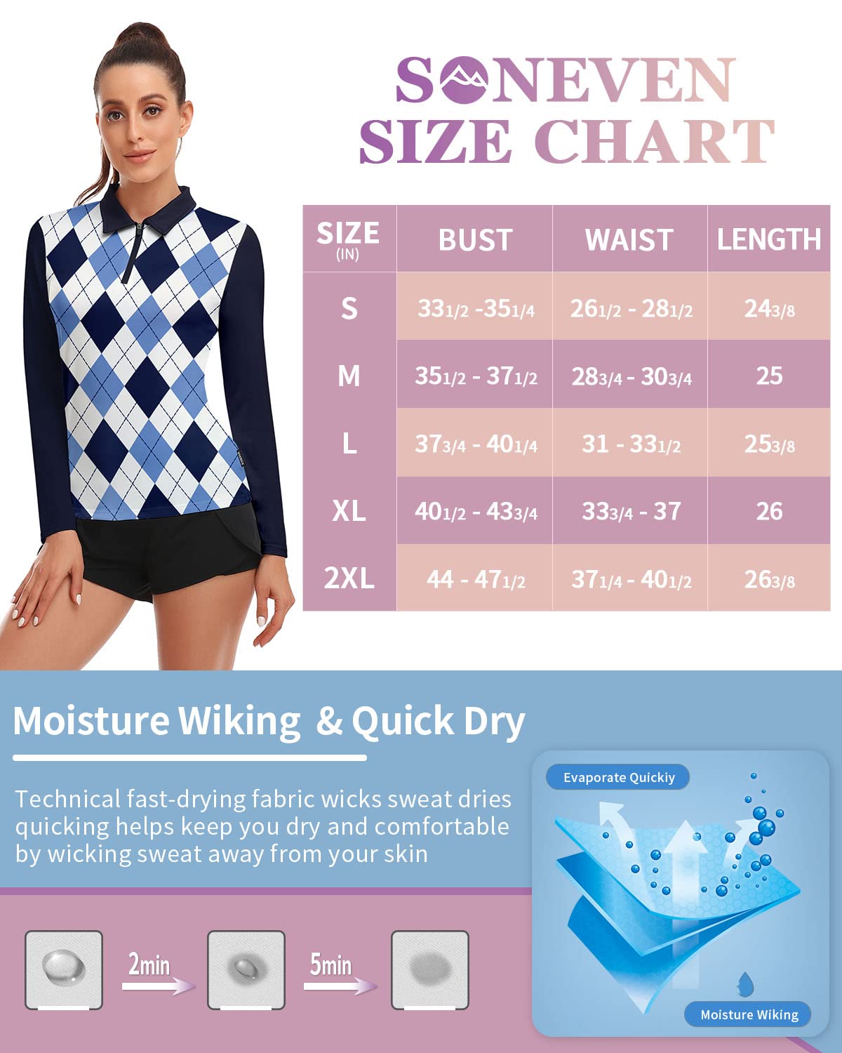 Golf Shirts for Women Dri Fit Moisture Wicking Tennis Shirts Long Sleeve Half Zip Active Tops (Color-Printed,2XL)