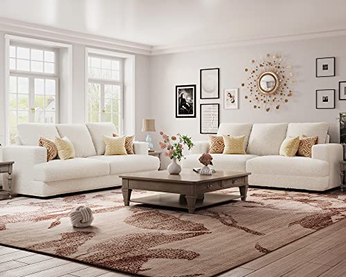 VanAcc Sofa, 3 Seater Comfy Couch Sofa- Extra Deep Seated Oversized Sofa, 97" Contemporary Couches for Living Room, Bedroom and Office (Off-White,Bouclé)