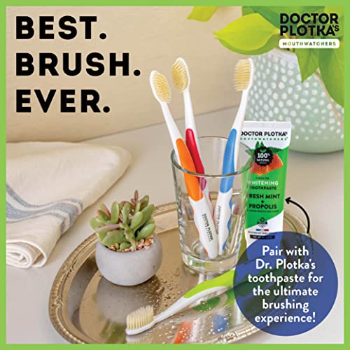 MOUTHWATCHERS Dr Plotkas Extra Soft Kids Toothbrushes Manual Flossing Toothbrushes | Ultra Clean Nano Toothbrushes | 4 Pack – 2 Yellow and 2 Pink Childrens Toothbrushes