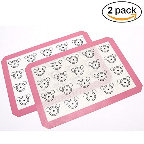 INCHANT Silicone Macaron Baking Mat, Half Sheet Size With 20 Macaron Spaces, Non Stick Silicon Liner for Bake Pans & Rolling - Macaroon/Pastry/Cookie Making, Set of 2, Pink