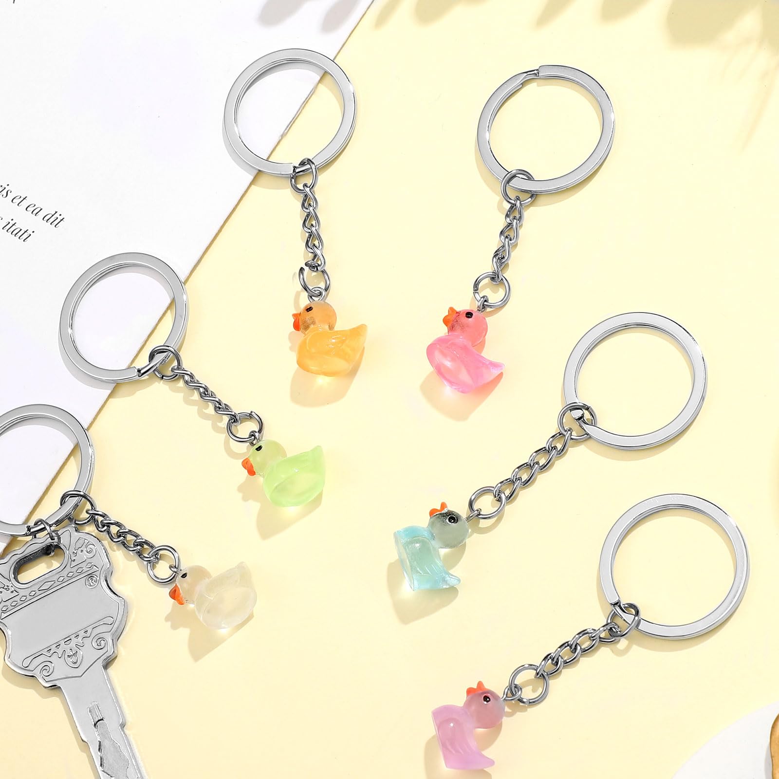 Mini Duck Keychains Glow in the Dark Duck Keychains Duck Party Favors Light up Tiny Duck for Birthday Baby Shower(48 Pcs)