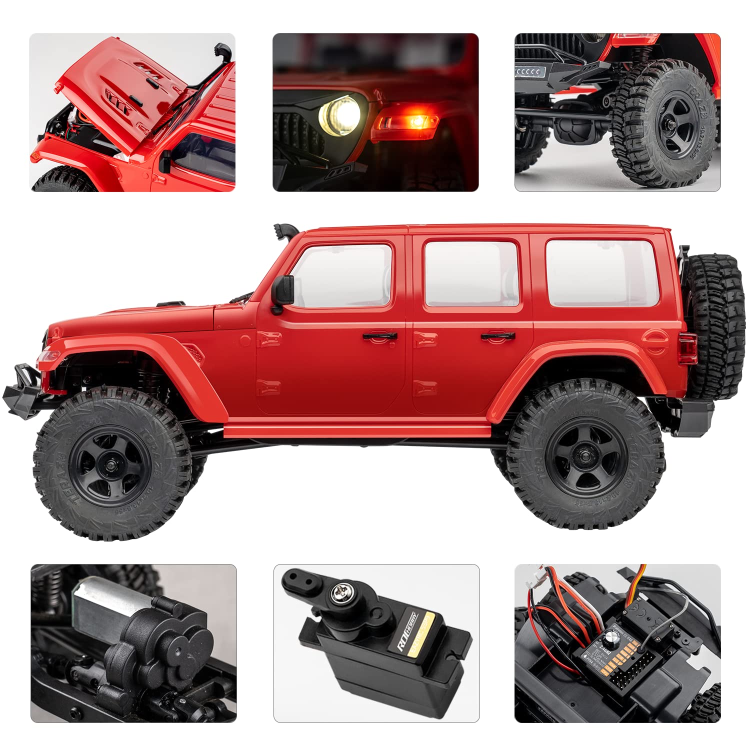 Fms Rochobby RC Car Fire Horse 1/18 RC Mini Rock Crawler 4x4 Scale Waterproof Remote Control Vehicle Model RTR with LED Lights 2.4GHz Transmitter Battery USB Charger Included