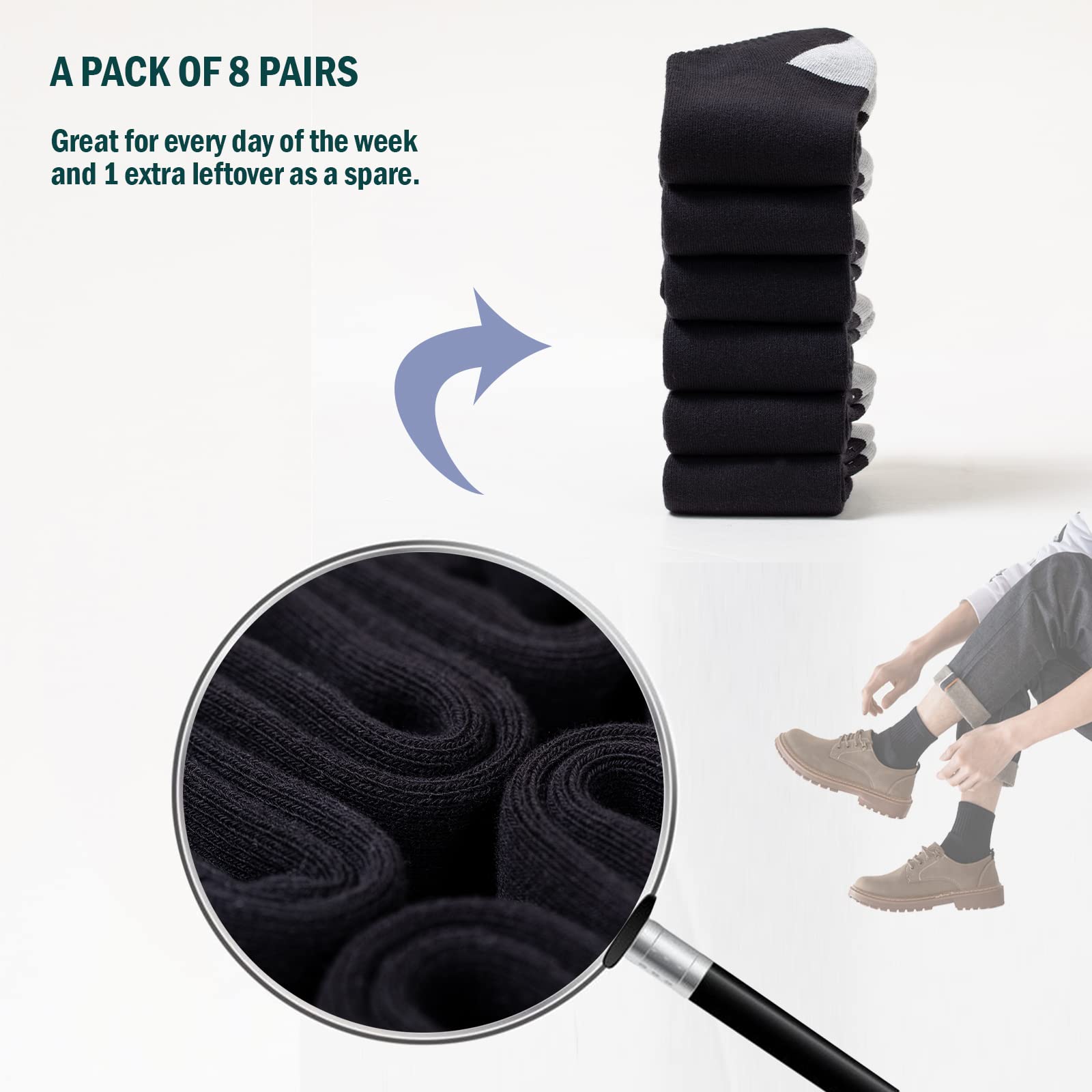 FLSHMCEN Men's Athletic Ankle Socks 8-Pairs Cotton Cushioned Quarter Socks for Men Moisture Wicking Socks Size 7-9/9-12/12-15