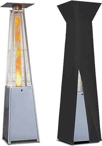 LAUSAINT HOME Outdoor Patio Heater with Cover & Wheels, 48000 BTU Pyramid Propane Heater, 87" Tall Quartz Glass Tube Flame Heater for Party, Backyard, Garden, Decoration