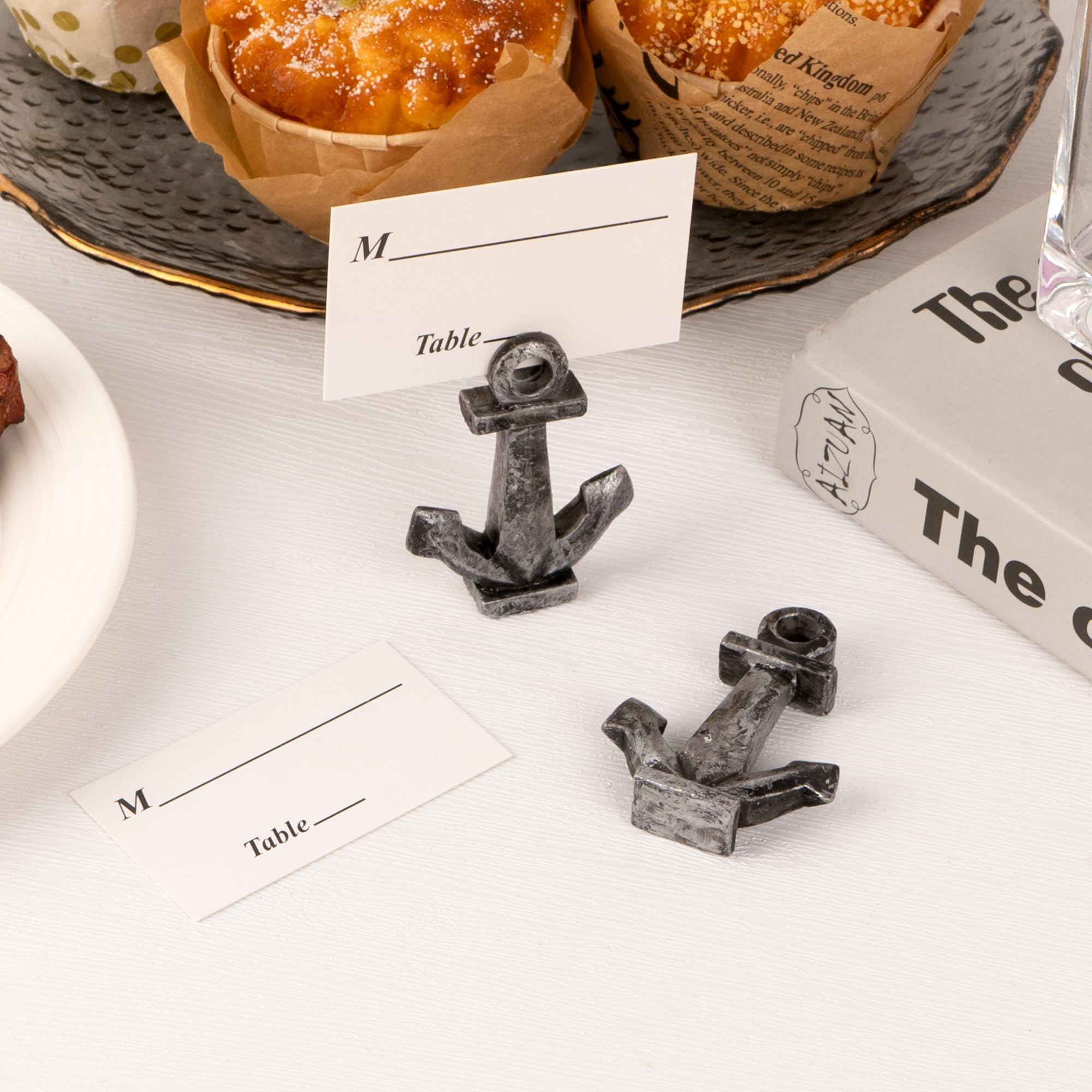 Philo Fun 12 Piece Nautical Anchor Place Card Holder Golden, Table Number Note Holder Buffet Food Marker