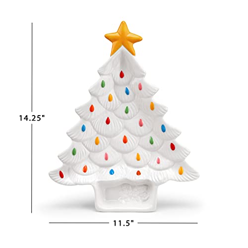 Mr. Christmas Nostalgic Tree Platter with Dip Section - White